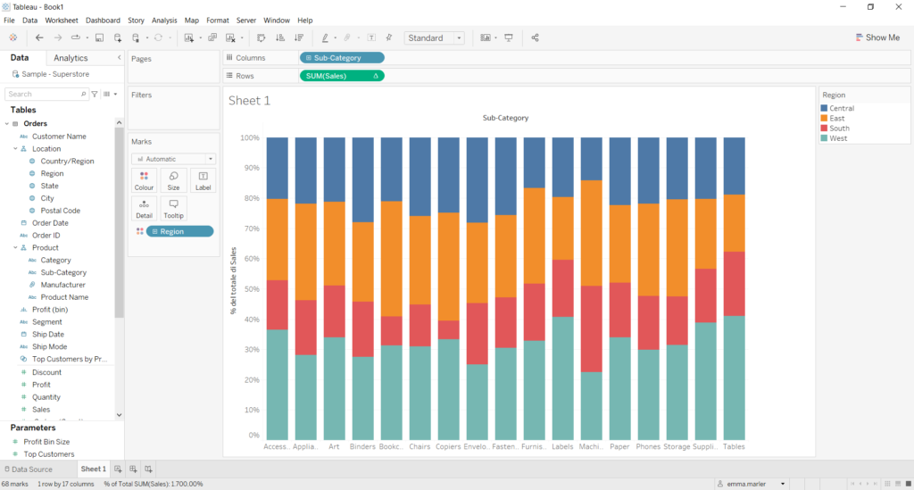 How To Create A 100 Stacked Bar Chart In Tableau Visualitics